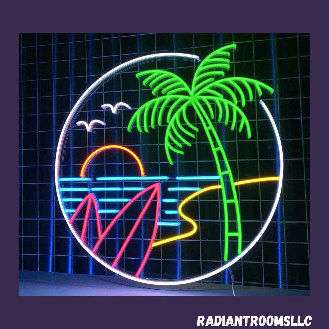 Summer Beach With Palm Tree Neon Sign, Surf Beach Led Light, Custom ...
