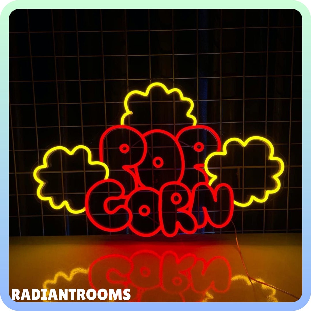 Popcorn Neon Sign, Popcorn Food & Drink Bar Cinema Led Sign, Popcorn ...