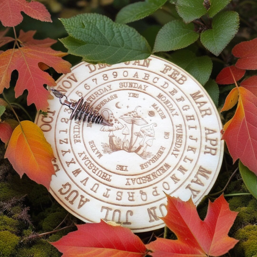 Pendulum Board With Mushrooms , Altar Tile With Alphabet , Witchcraft ...