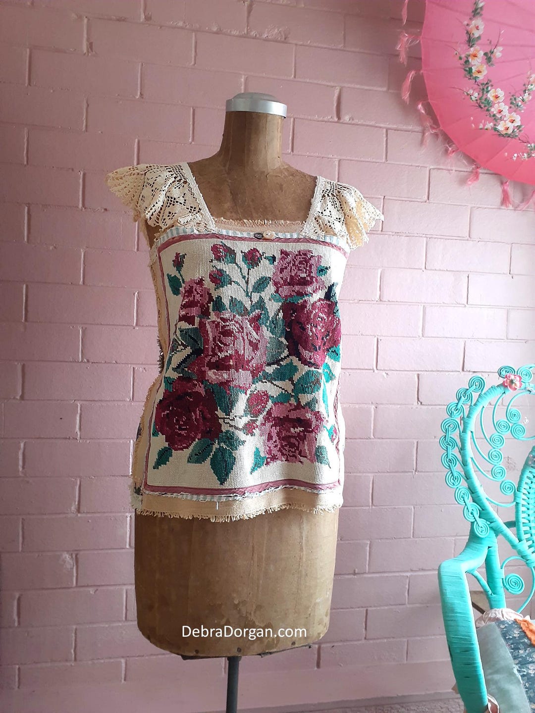 Antique Tattered Roses Top - Etsy
