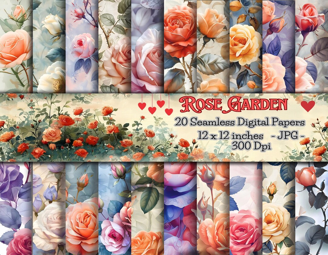 Rose Garden,digital Wallpaper,seamless Pattern, Watercolor,flower ...
