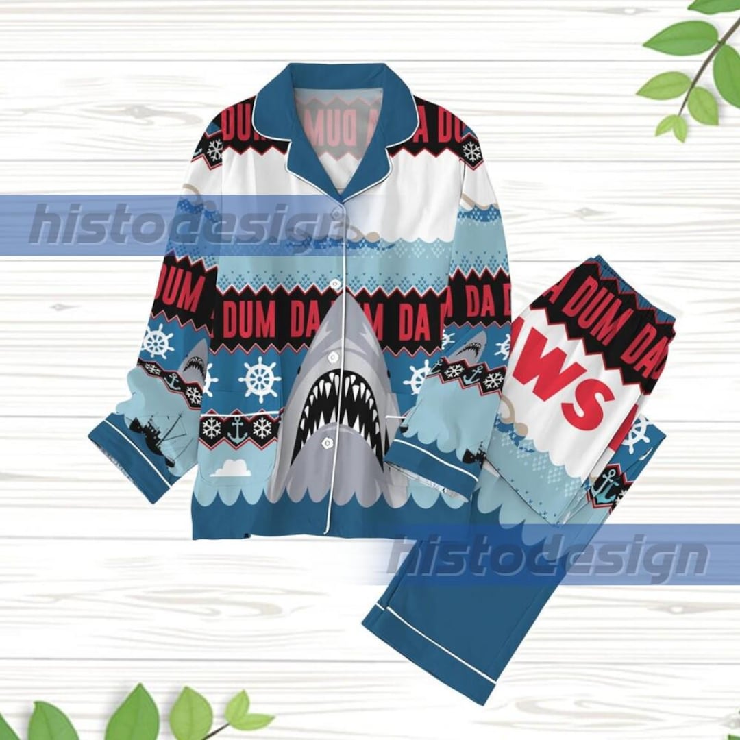 Jaws Shark Pajamas Set, Jaws Horror Xmas Pajamas, Jaws Movie Women ...
