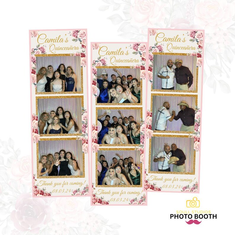Pink and Gold Floral-themed Photo Booth Quinceañera Template| Custom ...
