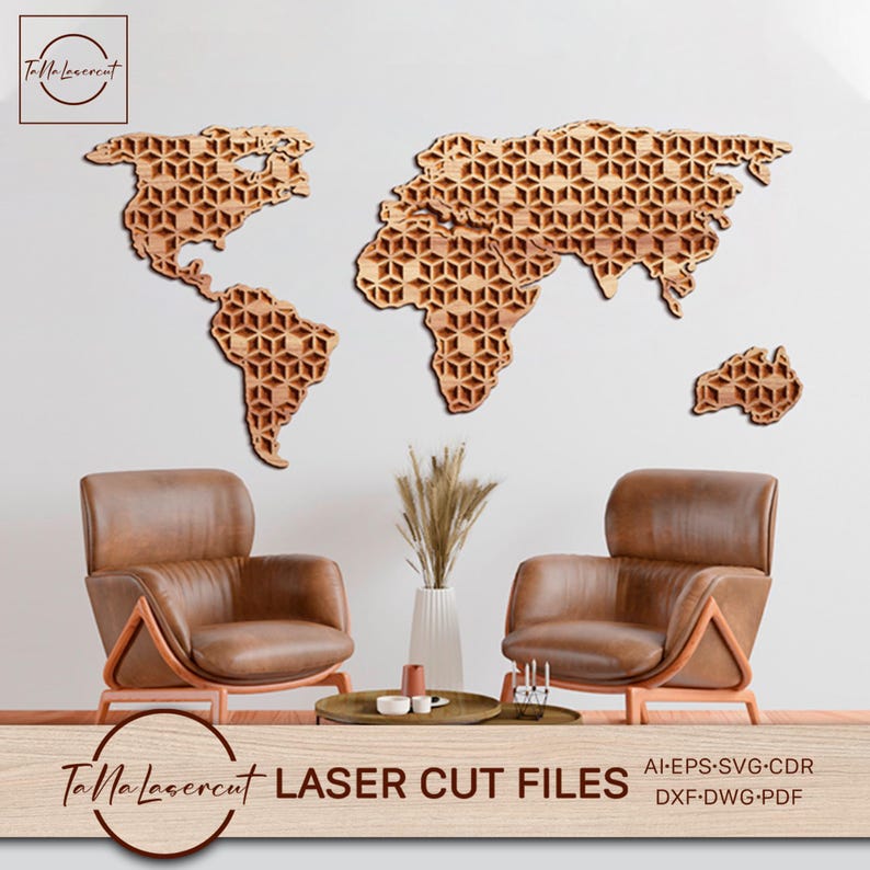World Map Wall Art - Laser Cut File MAP by Tanalasercut- Wall Decor Svg ...