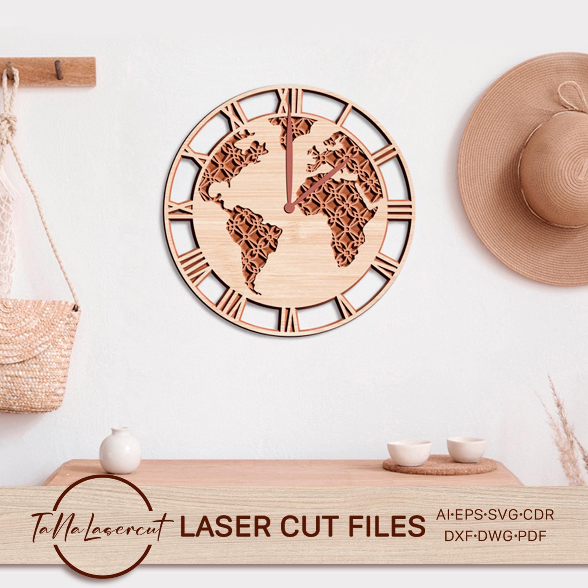 Clock World Map Svg - Laser Cut File - WATCH Wall Decor Svg and Laser ...