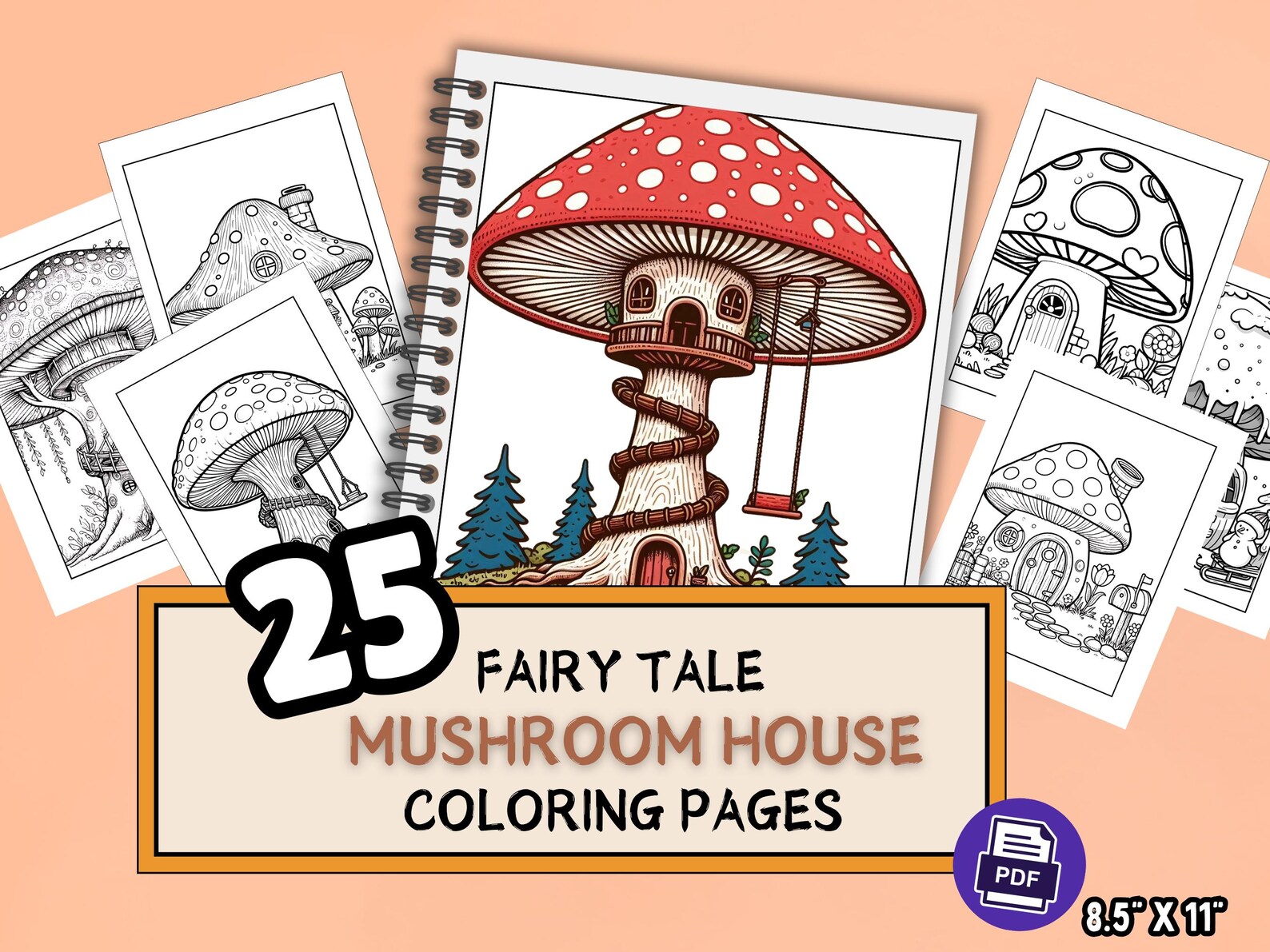 Fairy Tale Mushroom House Coloring Pages for Children Ages 5-8, 25 PDF ...