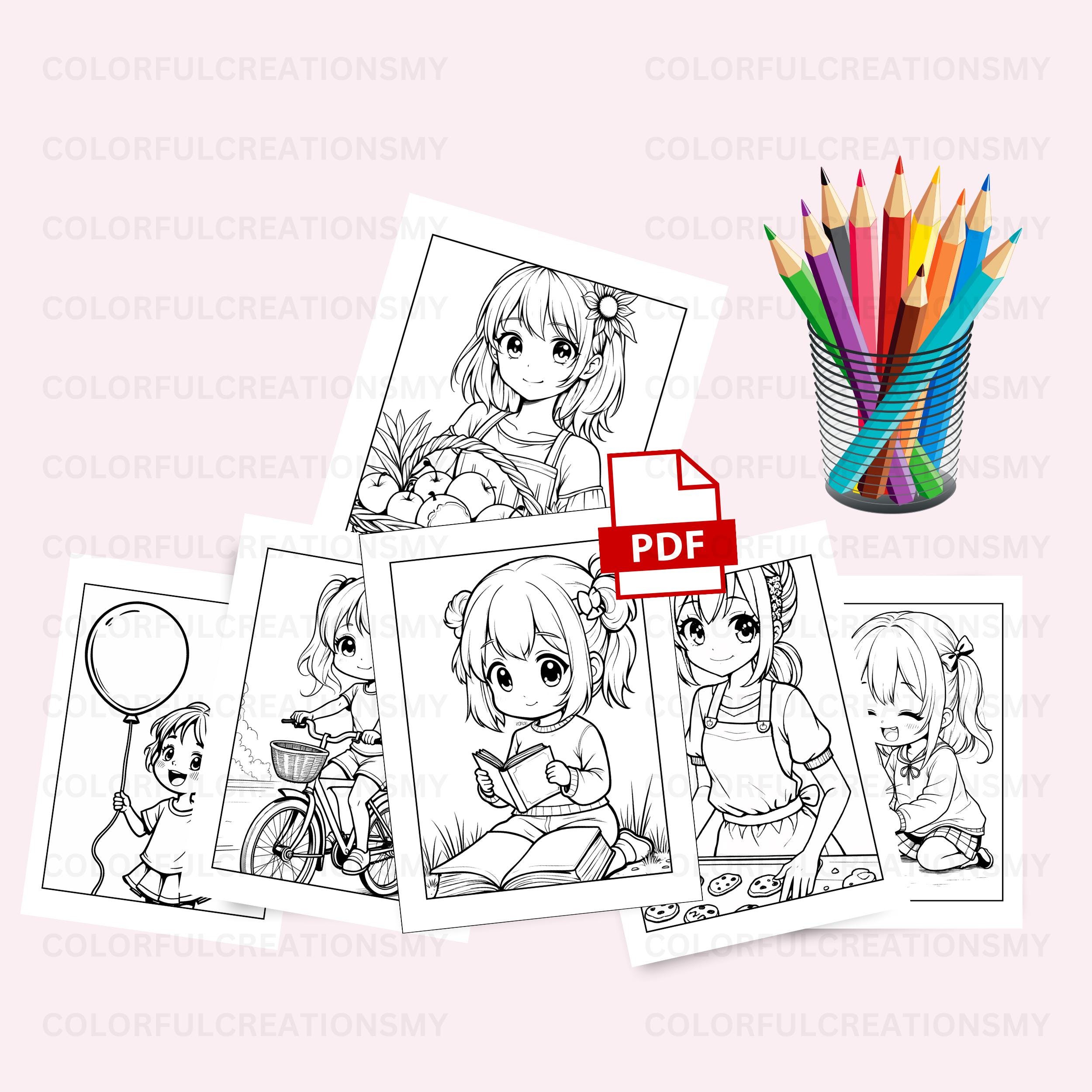 20 Kawaii Anime Girl Coloring Pages, PDF, for 5-8 Year Olds, Printable ...