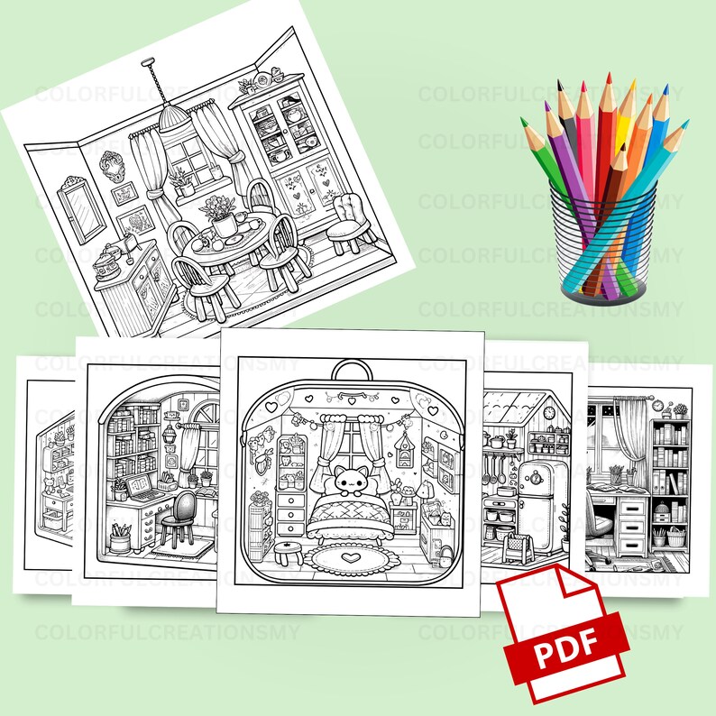 The Miniature Pocket Room Coloring Pages for Kids – 15 Whimsical Tiny ...