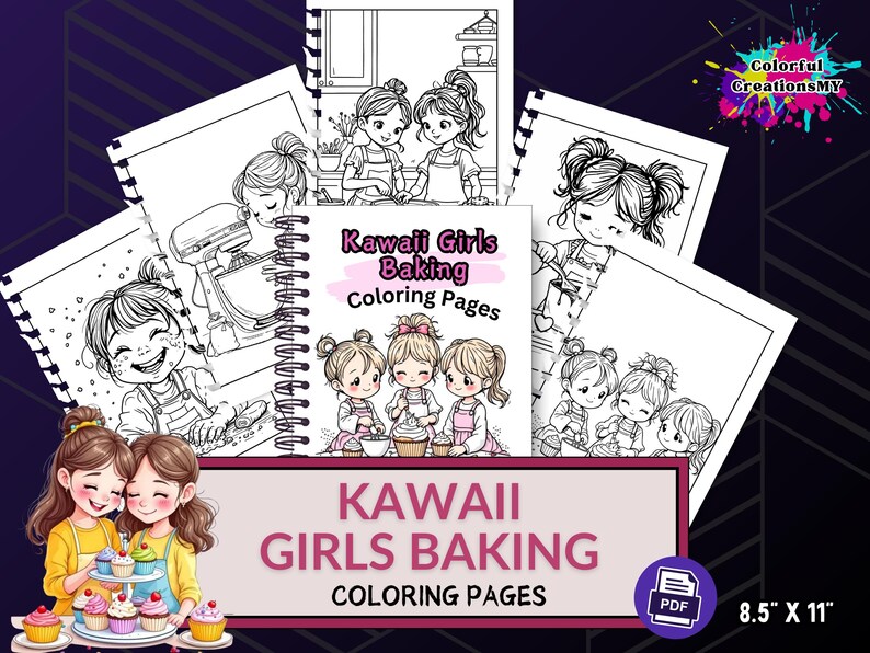 Kawaii Girls Baking Coloring Pages, 20 Adorable Girls Baking Coloring ...