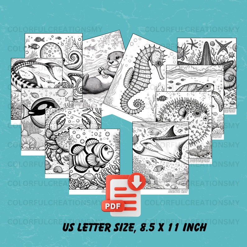 25 Digital Marine Life Coloring Pages for Kids Unique Educational Pages ...