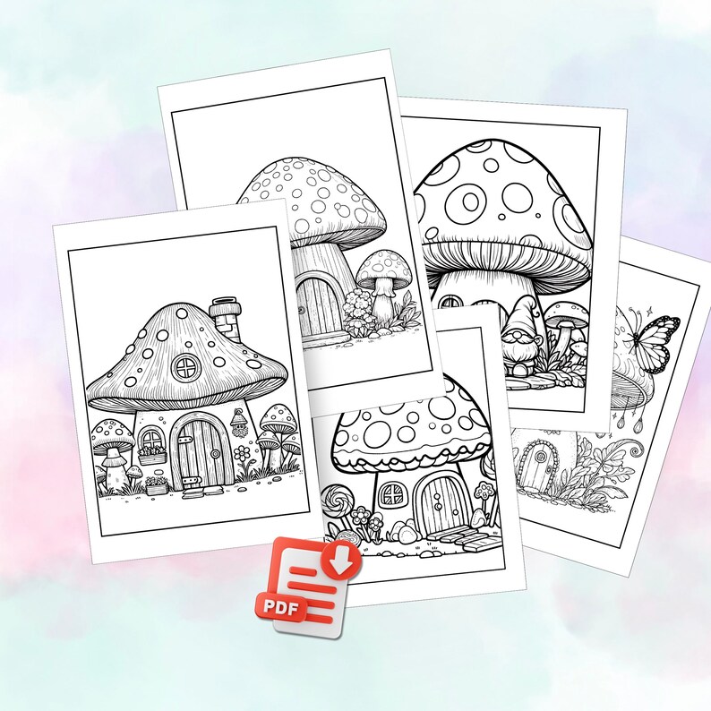 Fairy Tale Mushroom House Coloring Pages for Children Ages 5-8, 25 PDF ...