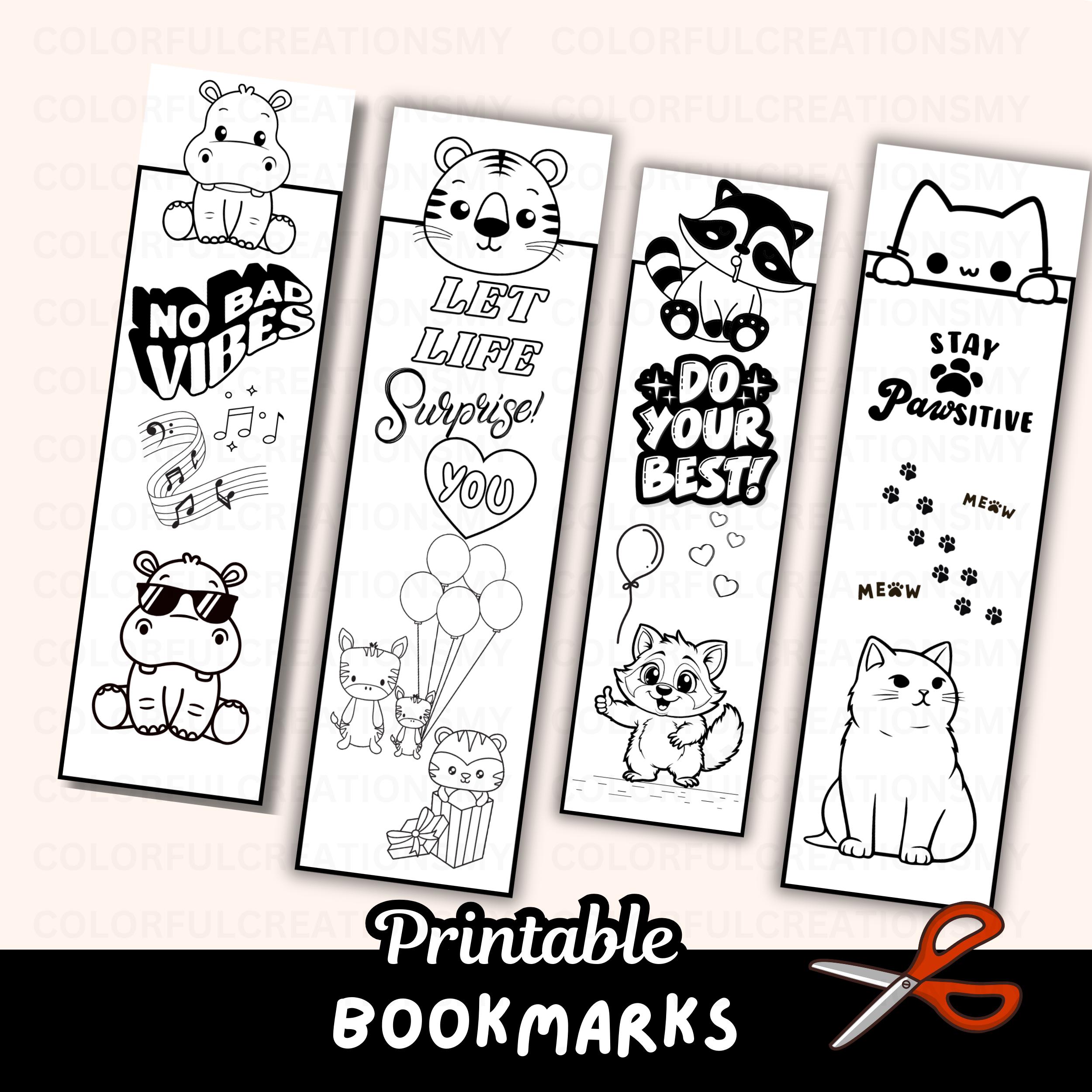 Coloring Bookmarks With Motivational Quotes, Printable Animal-themed ...