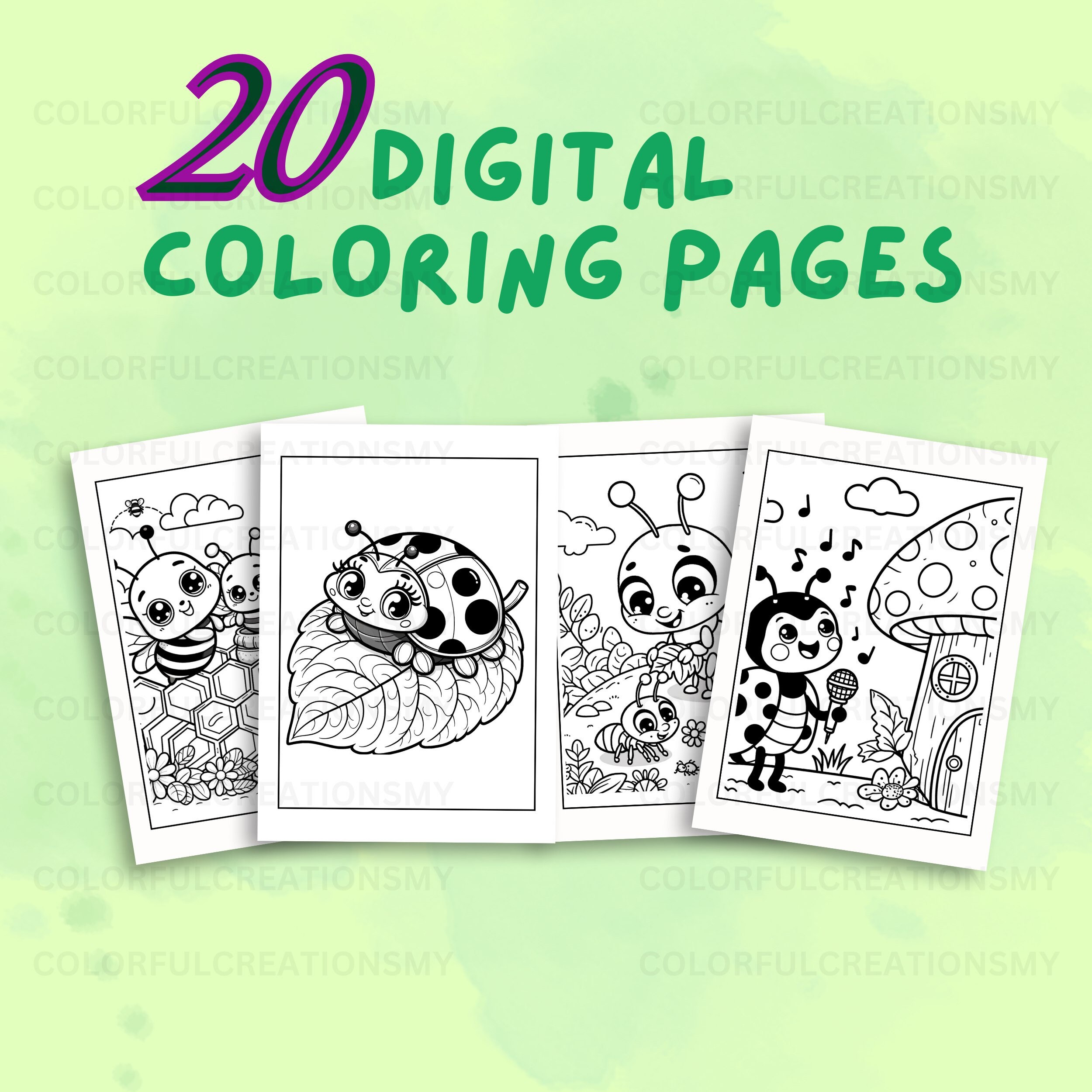 Kawaii Insects Digital Coloring Pages for Kids| US Letter Size, PDF ...