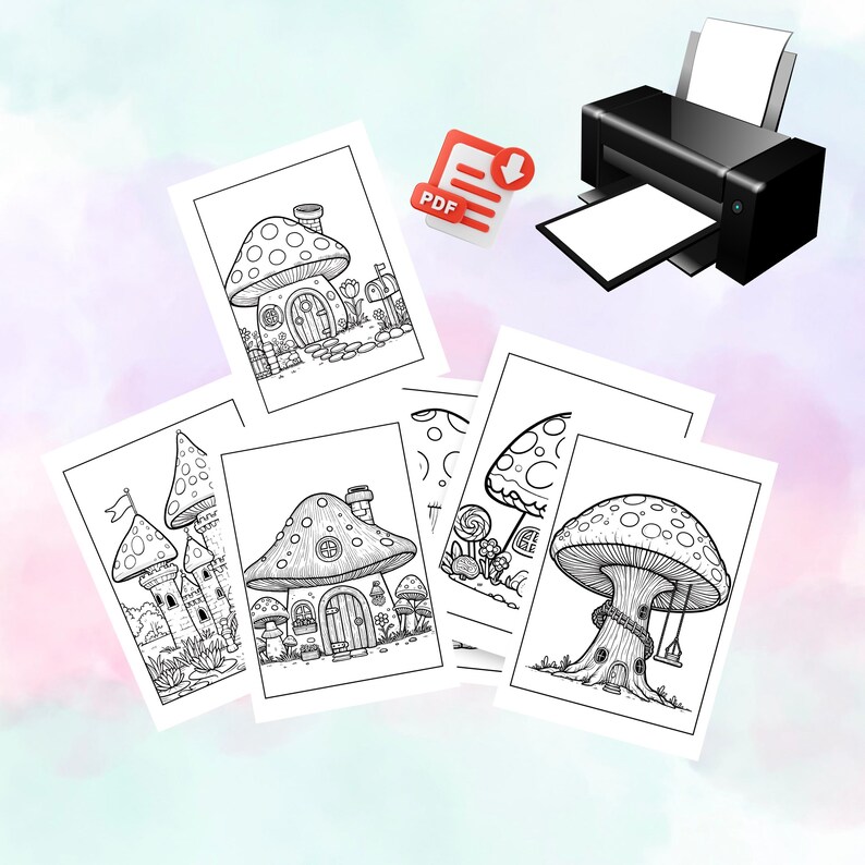 Fairy Tale Mushroom House Coloring Pages for Children Ages 5-8, 25 PDF ...