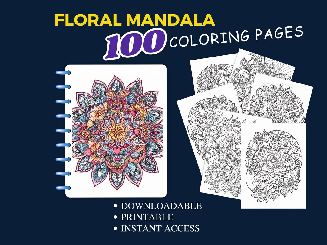 Stress-relief Floral Mandalas Coloring Pages : 100 Unique Pages for Art ...