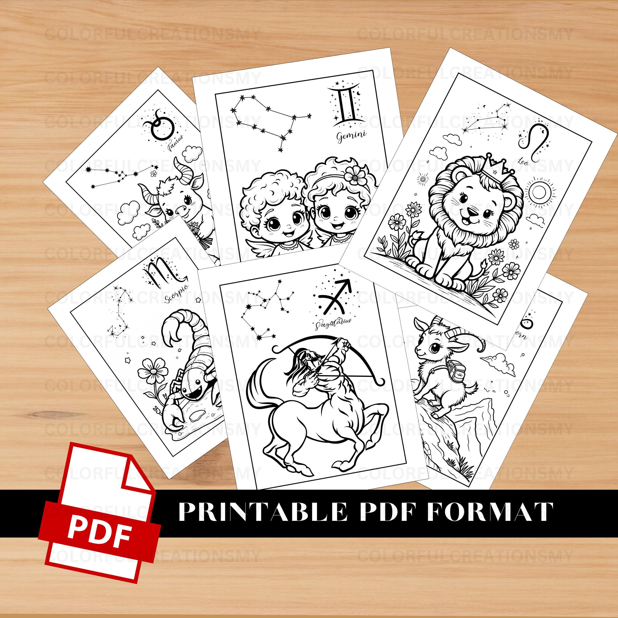 Cute Zodiac Signs Coloring Pages for Kids, 12 Fun Astrology-themed ...