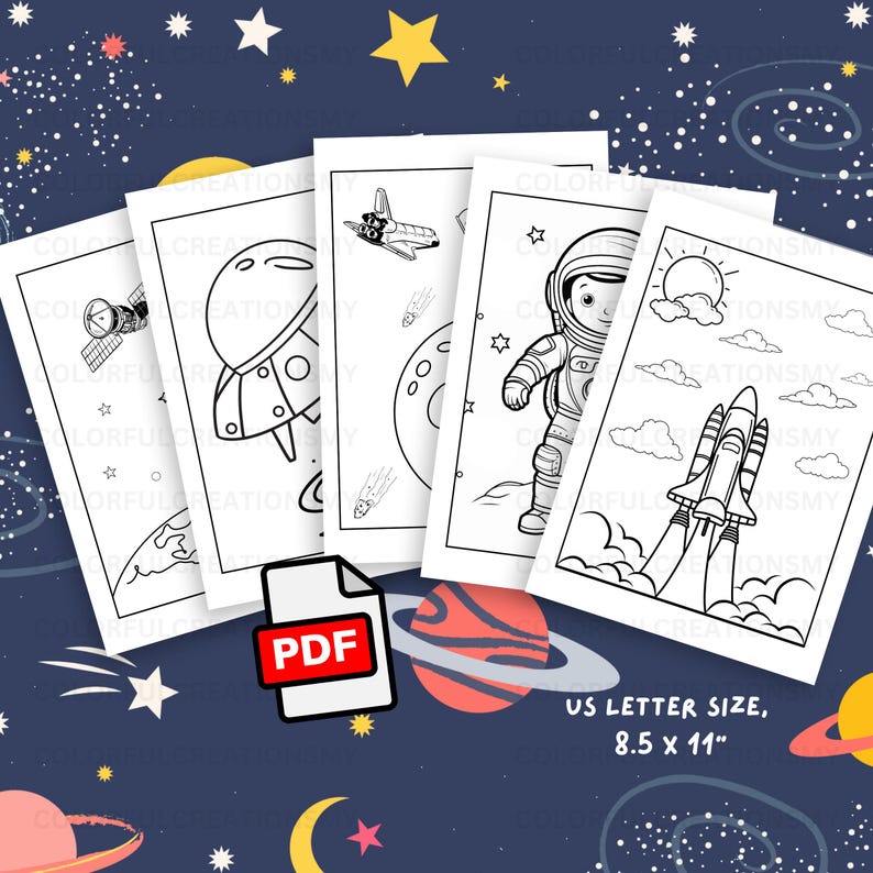 Space and Astronomy Coloring Pages for Kids Aged 5-8, 20 Printable PDF ...