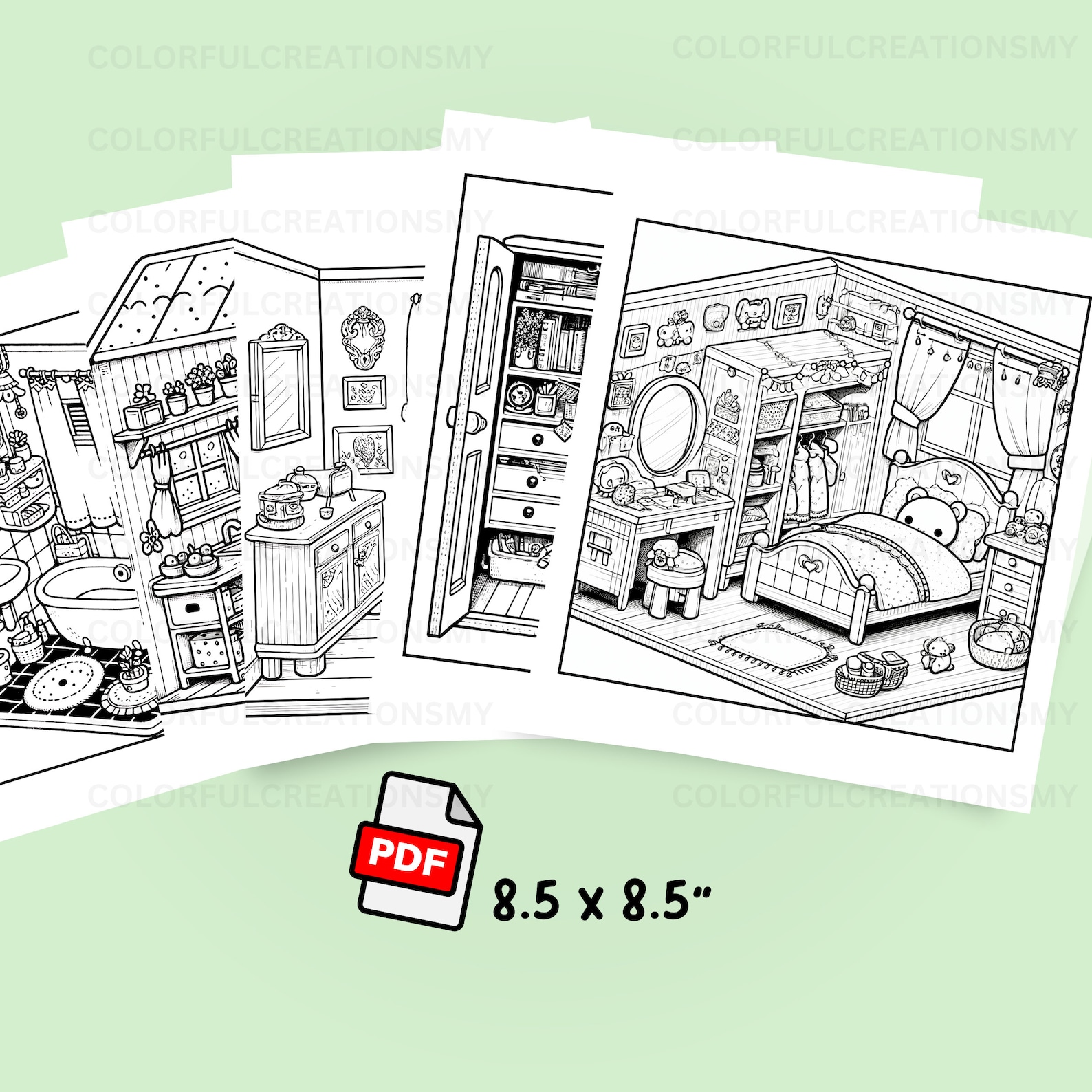 The Miniature Pocket Room Coloring Pages for Kids – 15 Whimsical Tiny ...