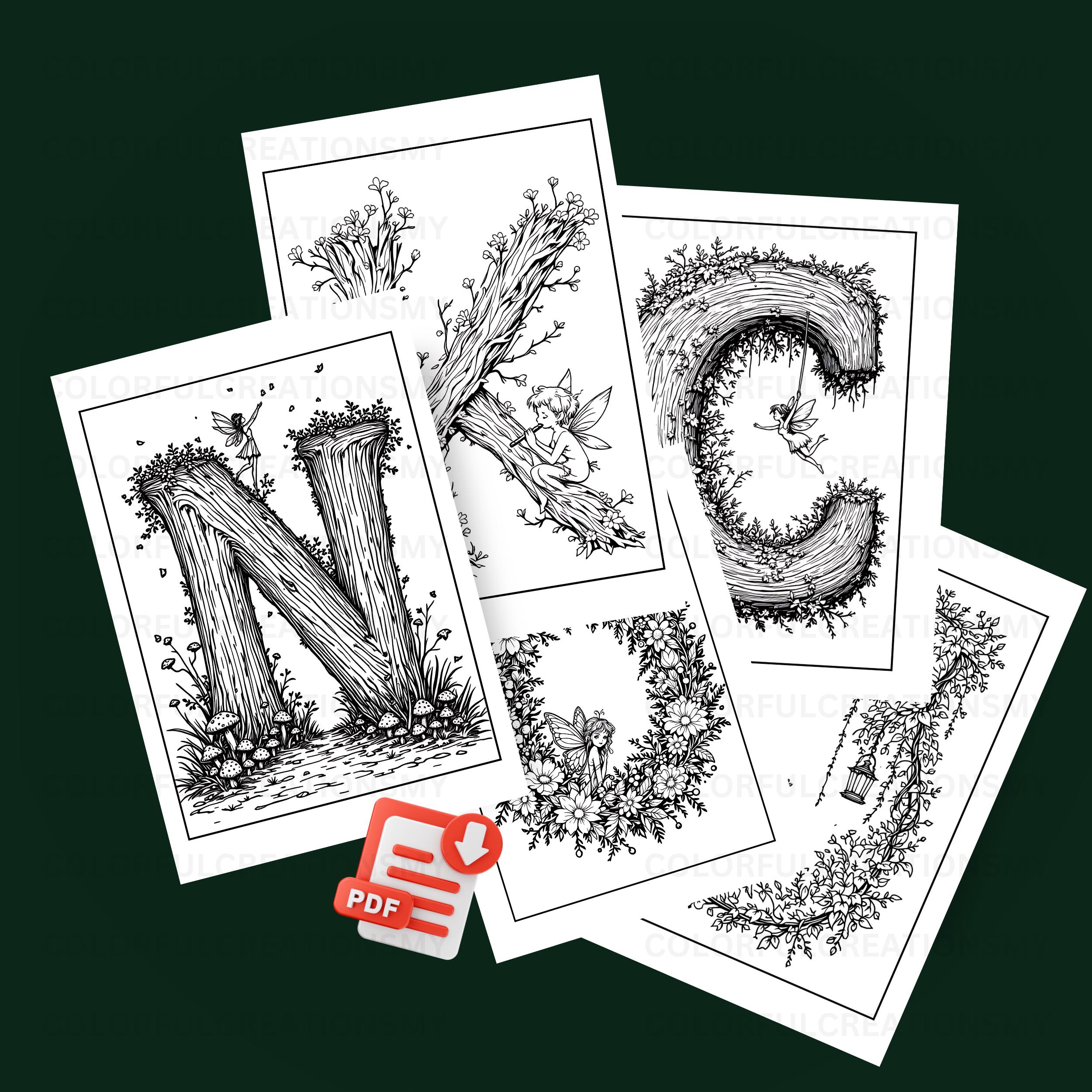 Enchanting Alphabet Coloring Pages, Fairies and Forest-themed Letters ...