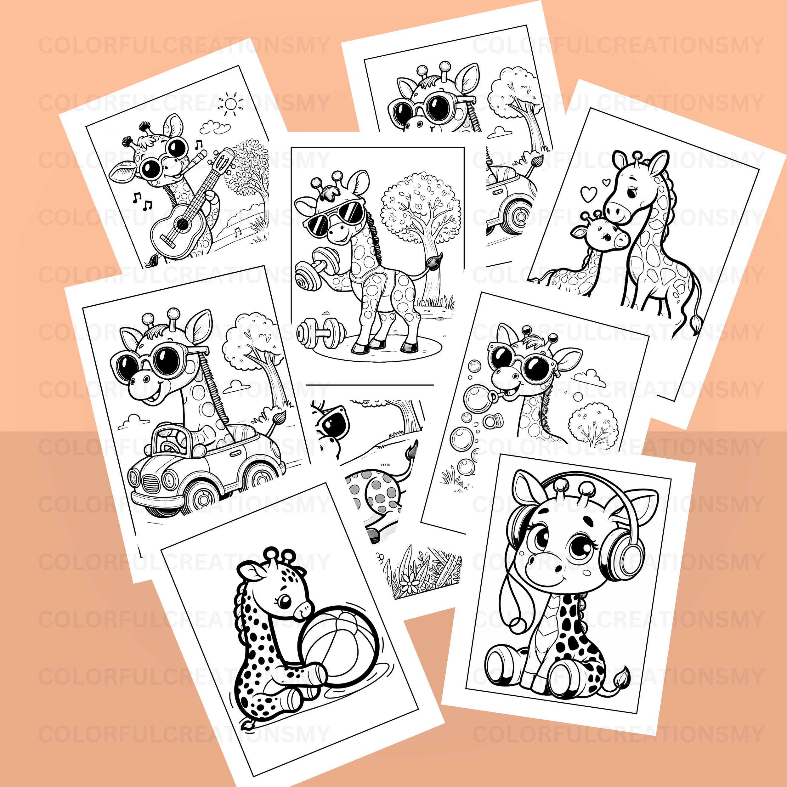 Kawaii Giraffe Coloring Pages for Kids 5-8 Years Old, 20 Fun and ...