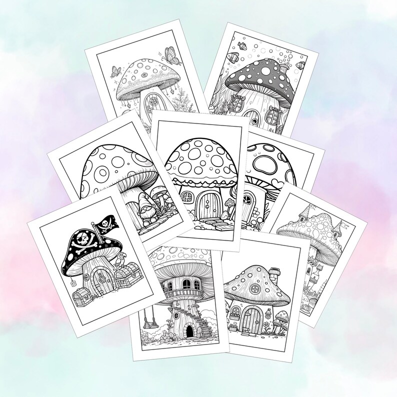 Fairy Tale Mushroom House Coloring Pages for Children Ages 5-8, 25 PDF ...