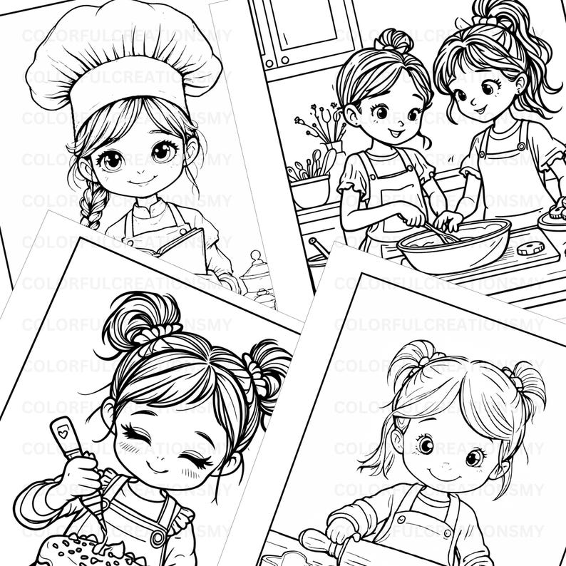 Kawaii Girls Baking Coloring Pages, 20 Adorable Girls Baking Coloring ...