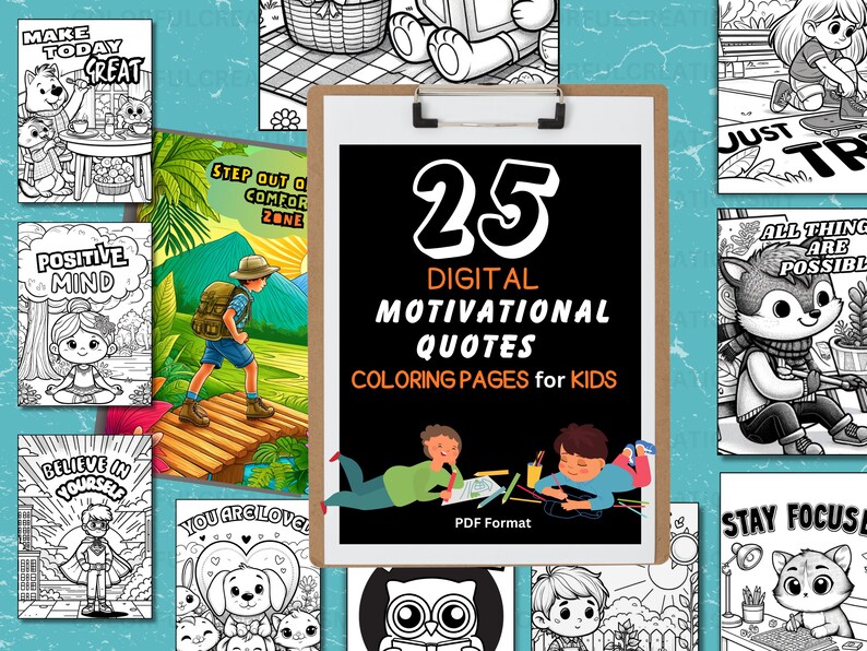 25 Digital Motivational Quotes Coloring Pages for Kids, Educational PDF ...