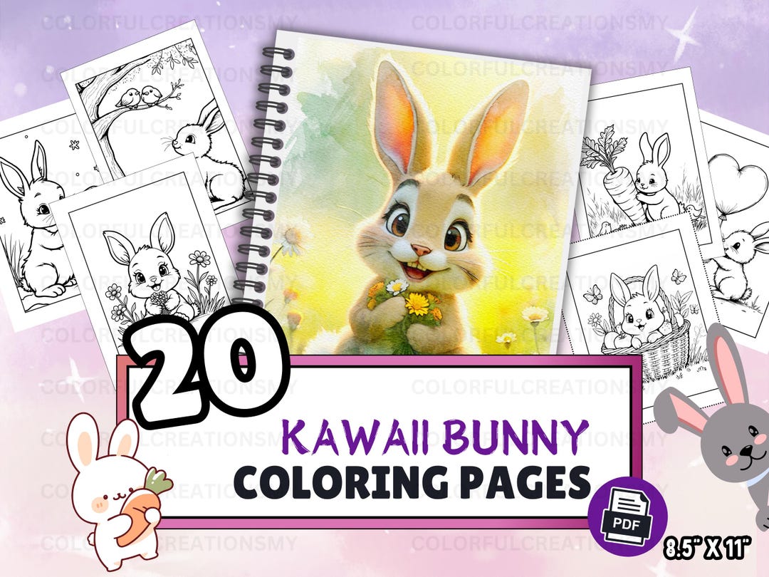 Kawaii Bunny Coloring Pages, Fun and Engaging PDF for Kids Aged 5-8 ...