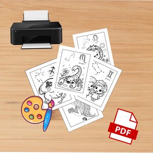 Cute Zodiac Signs Coloring Pages for Kids, 12 Fun Astrology-themed ...