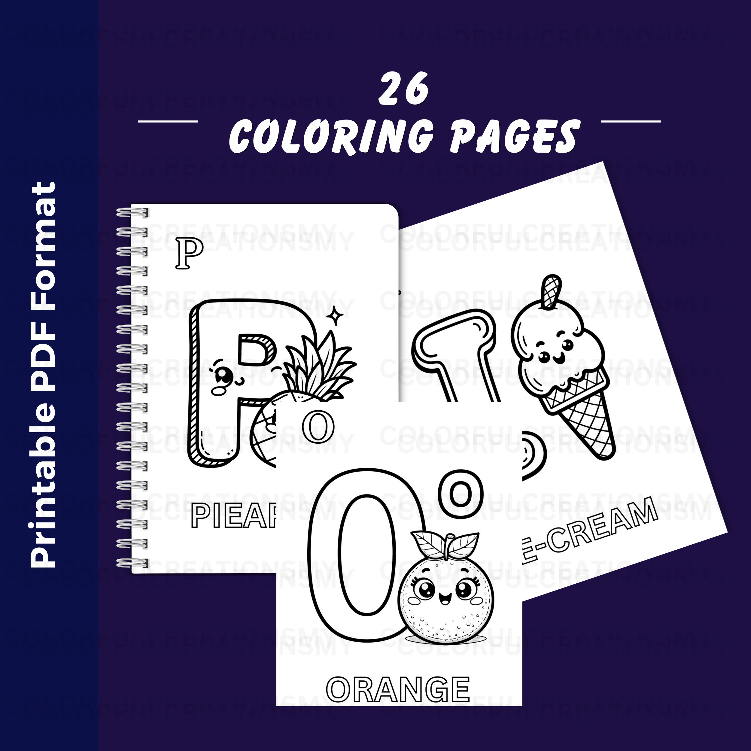 Kids Learn & Color Digital Book ABC Food Theme PDF Fun Educational ...