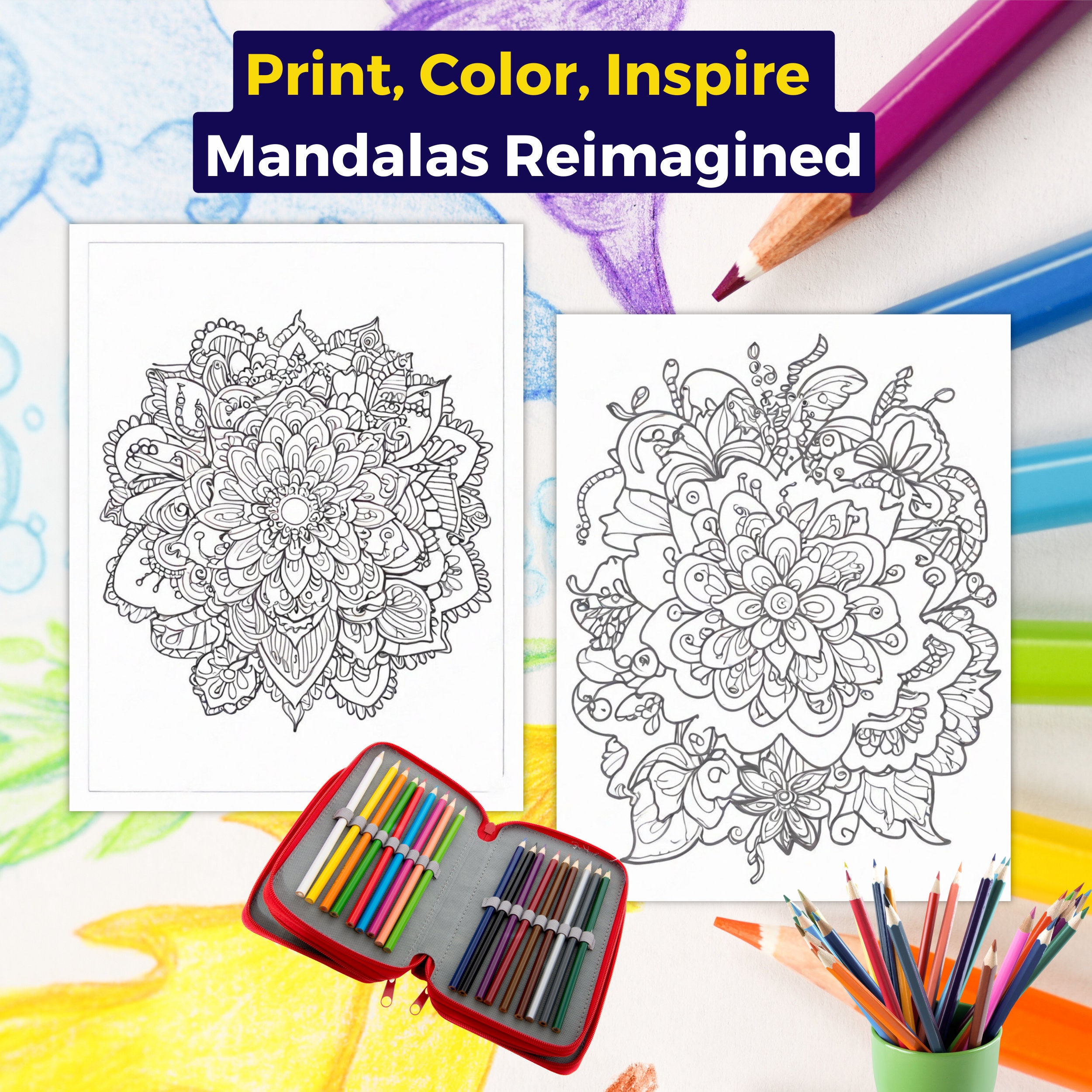Stress-relief Floral Mandalas Coloring Pages : 100 Unique Pages for Art ...