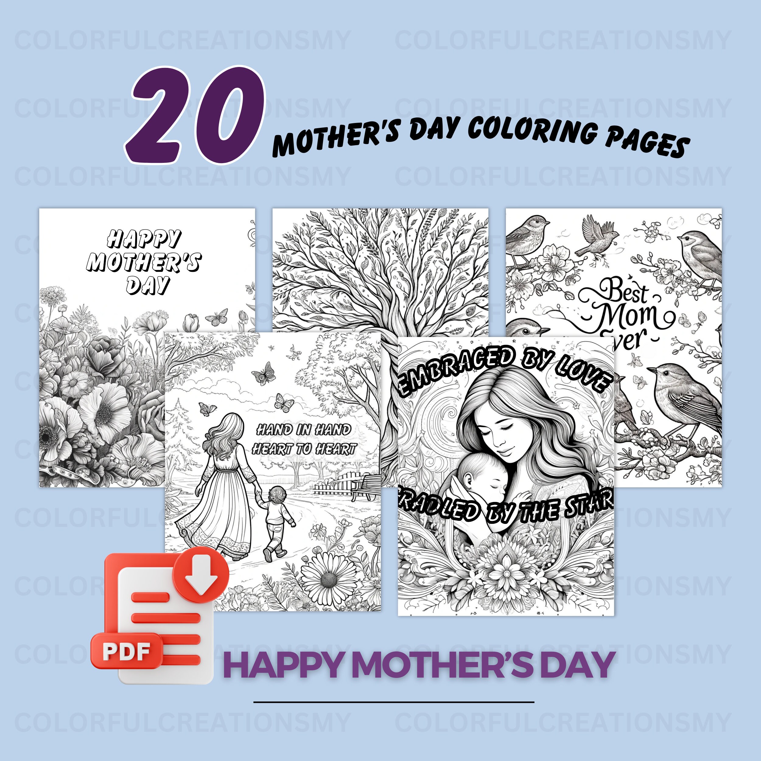 Happy Mother's Day Coloring Pages Digital Download, Floral Themes With ...