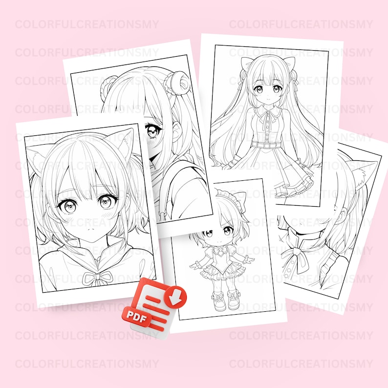 Kawaii Anime Girl Coloring Pages for Kids 5-8 Years Old, 30 Adorable ...