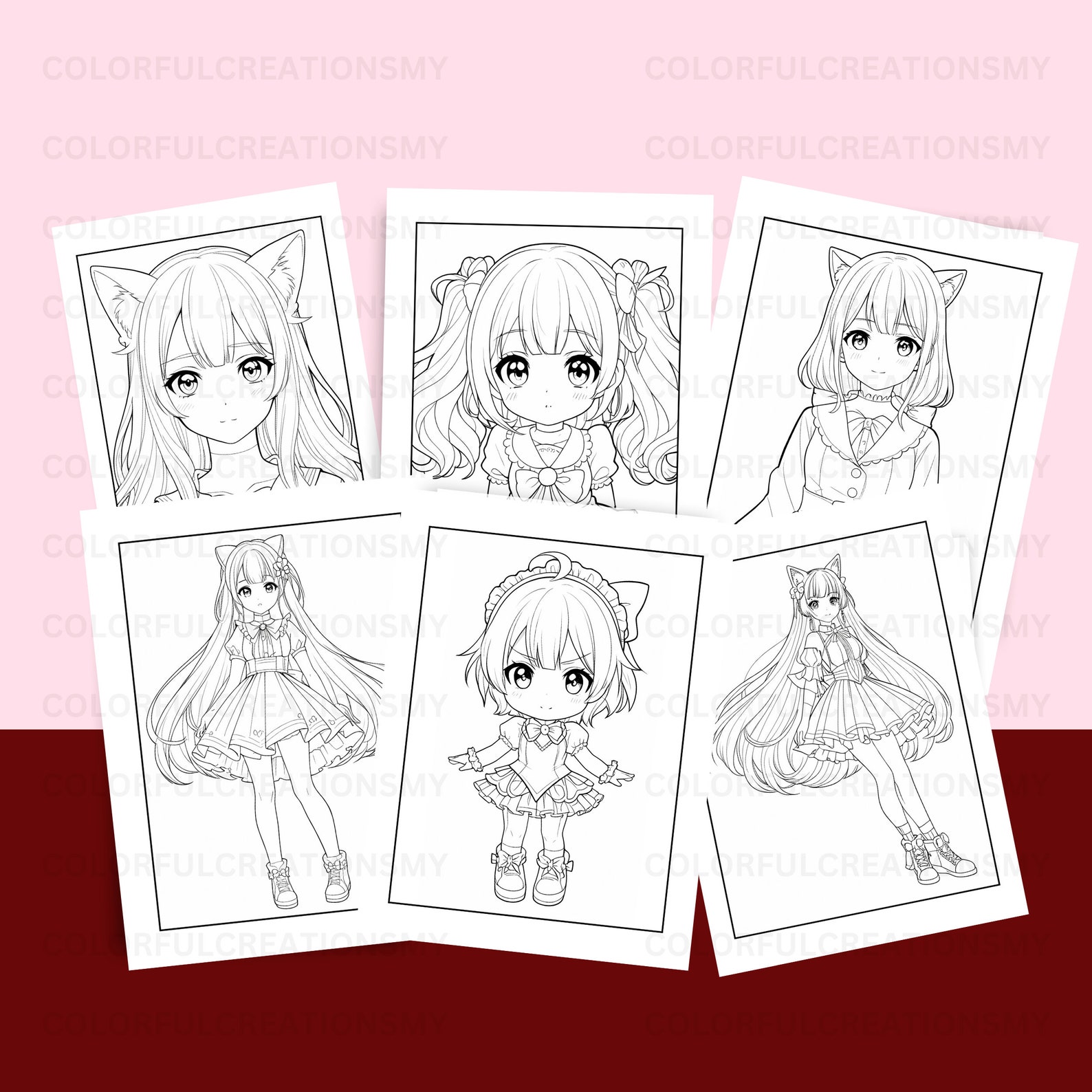 Kawaii Anime Girl Coloring Pages for Kids 5-8 Years Old, 30 Adorable ...
