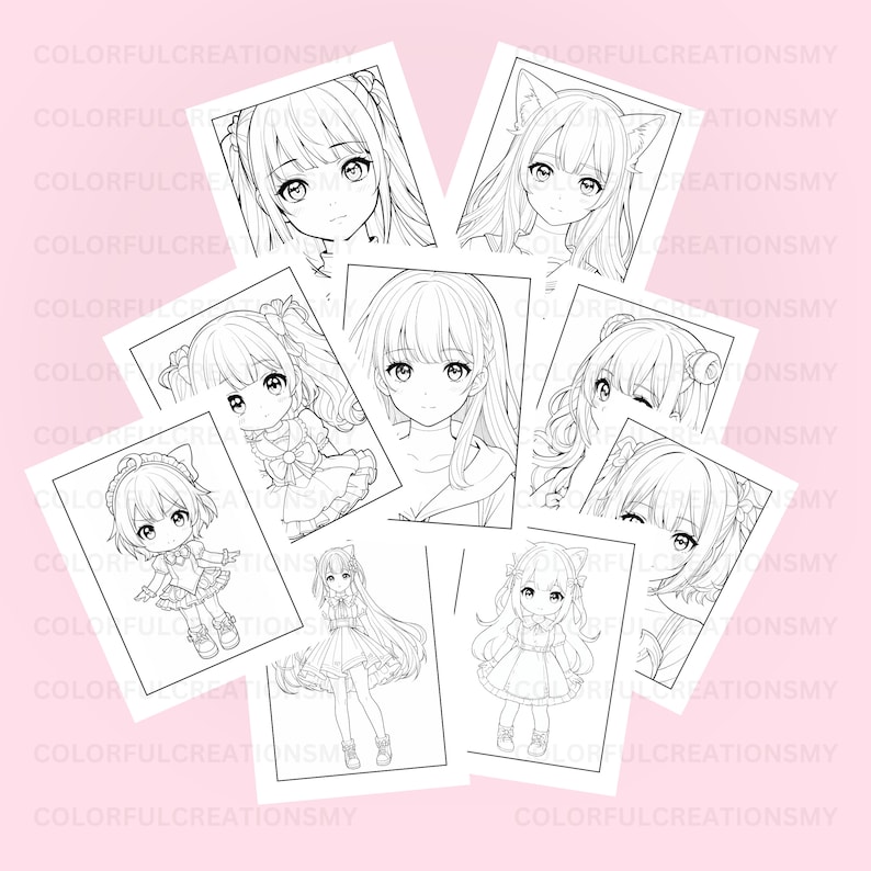 Kawaii Anime Girl Coloring Pages for Kids 5-8 Years Old, 30 Adorable ...
