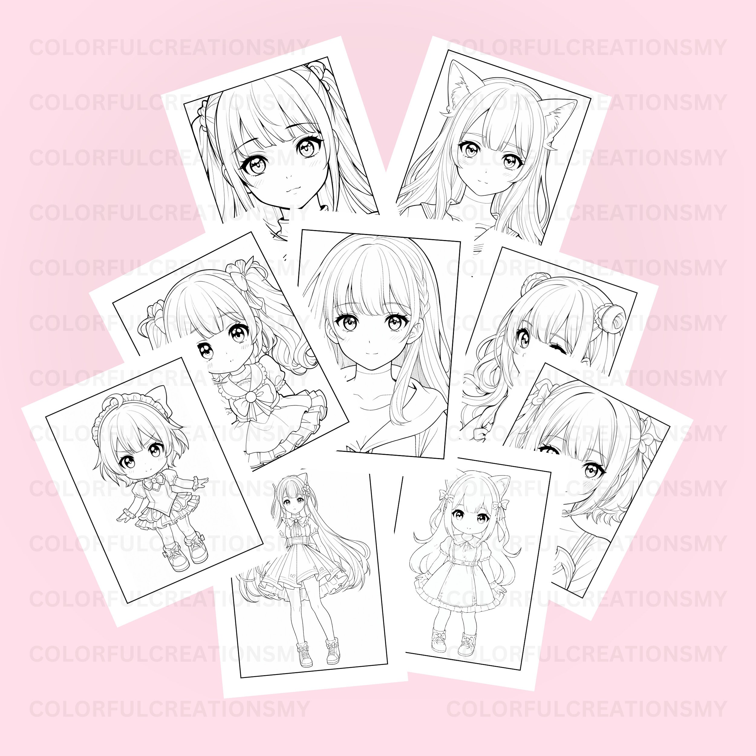 Kawaii Anime Girl Coloring Pages for Kids 5-8 Years Old, 30 Adorable ...