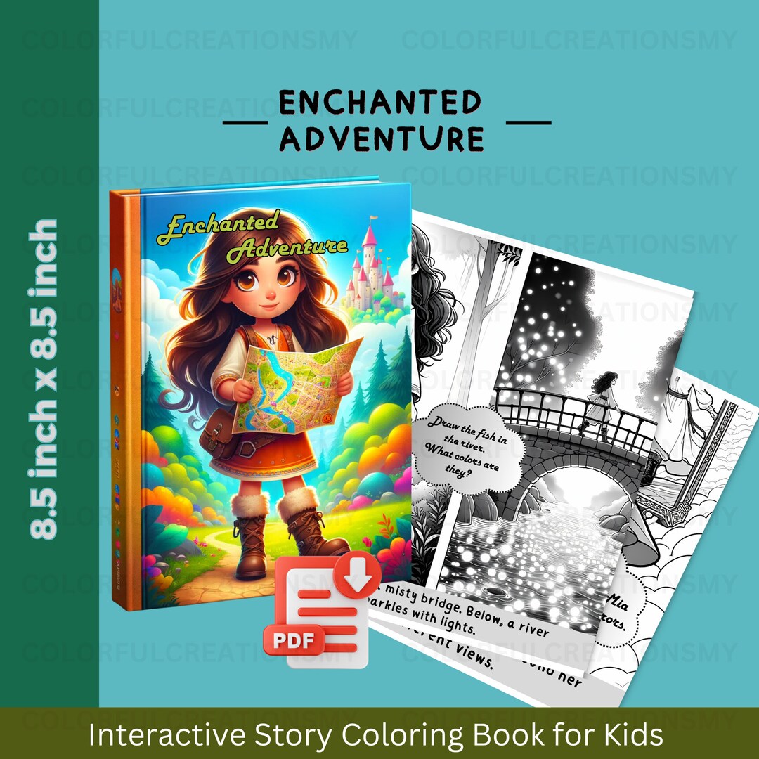 Interactive Story Coloring Book for Kids - Enchanted Adventure 14 Pages ...