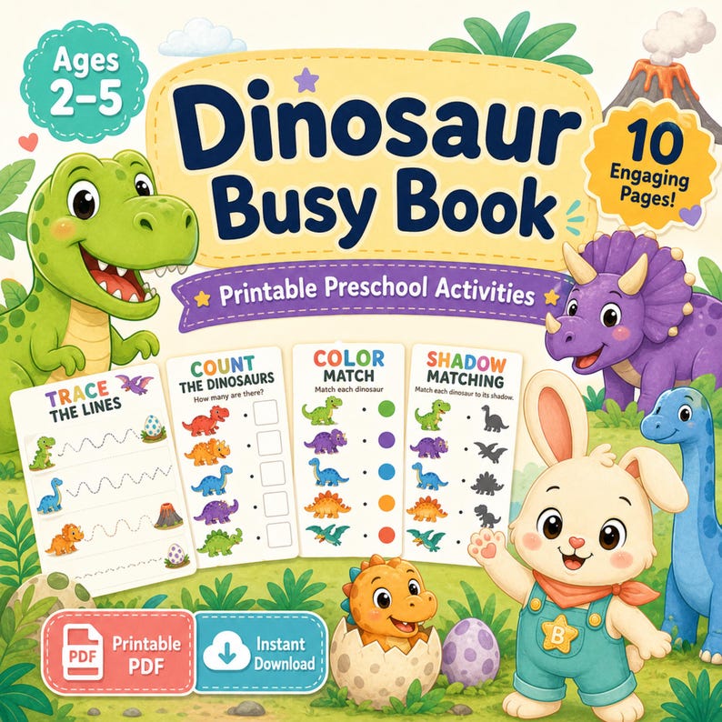 Dinosaur Busy Book Printable | Kids Toddler Preschool Learning ...