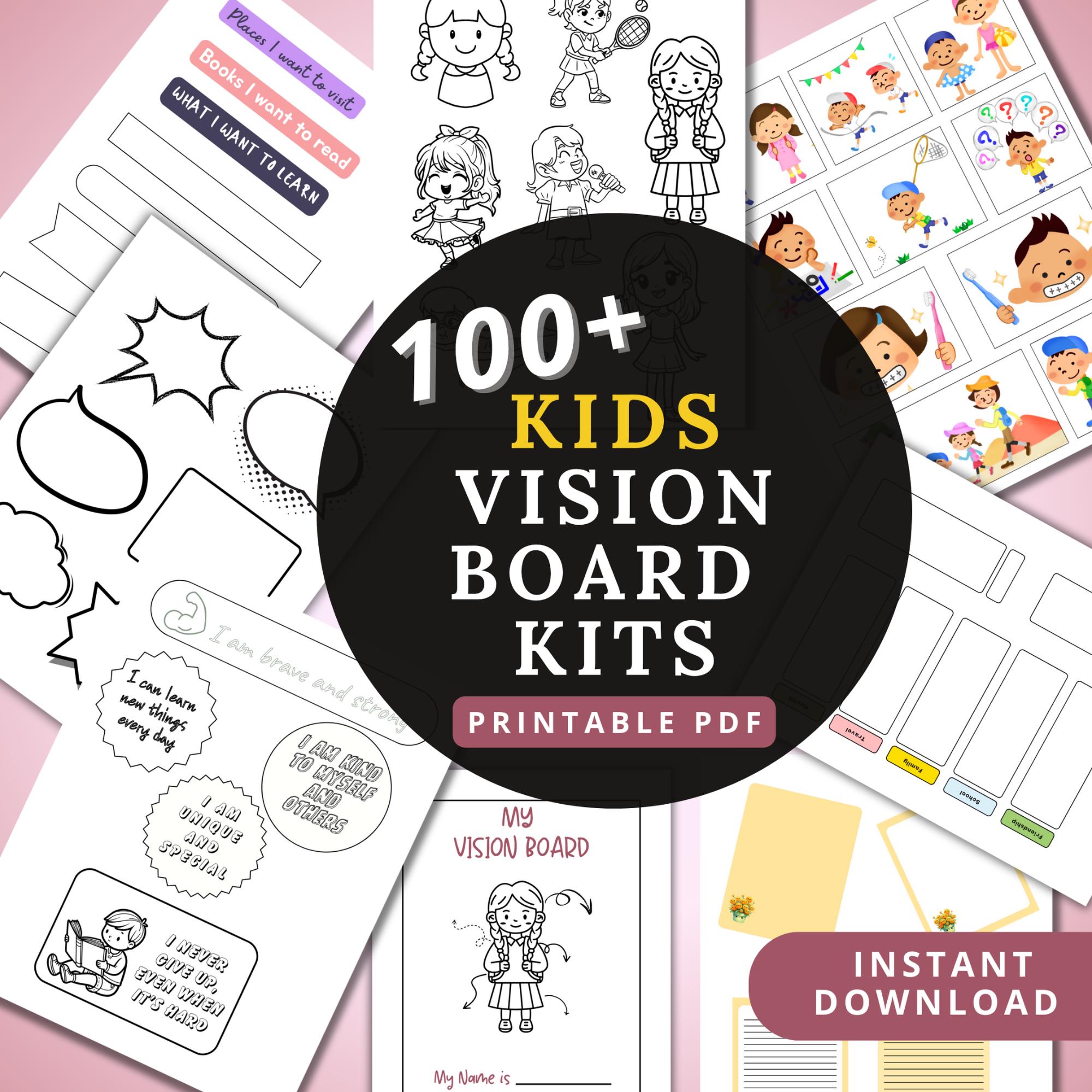 Kids Vision Board Kit – Printable A4 PDF, Color + B&W, Clipart ...