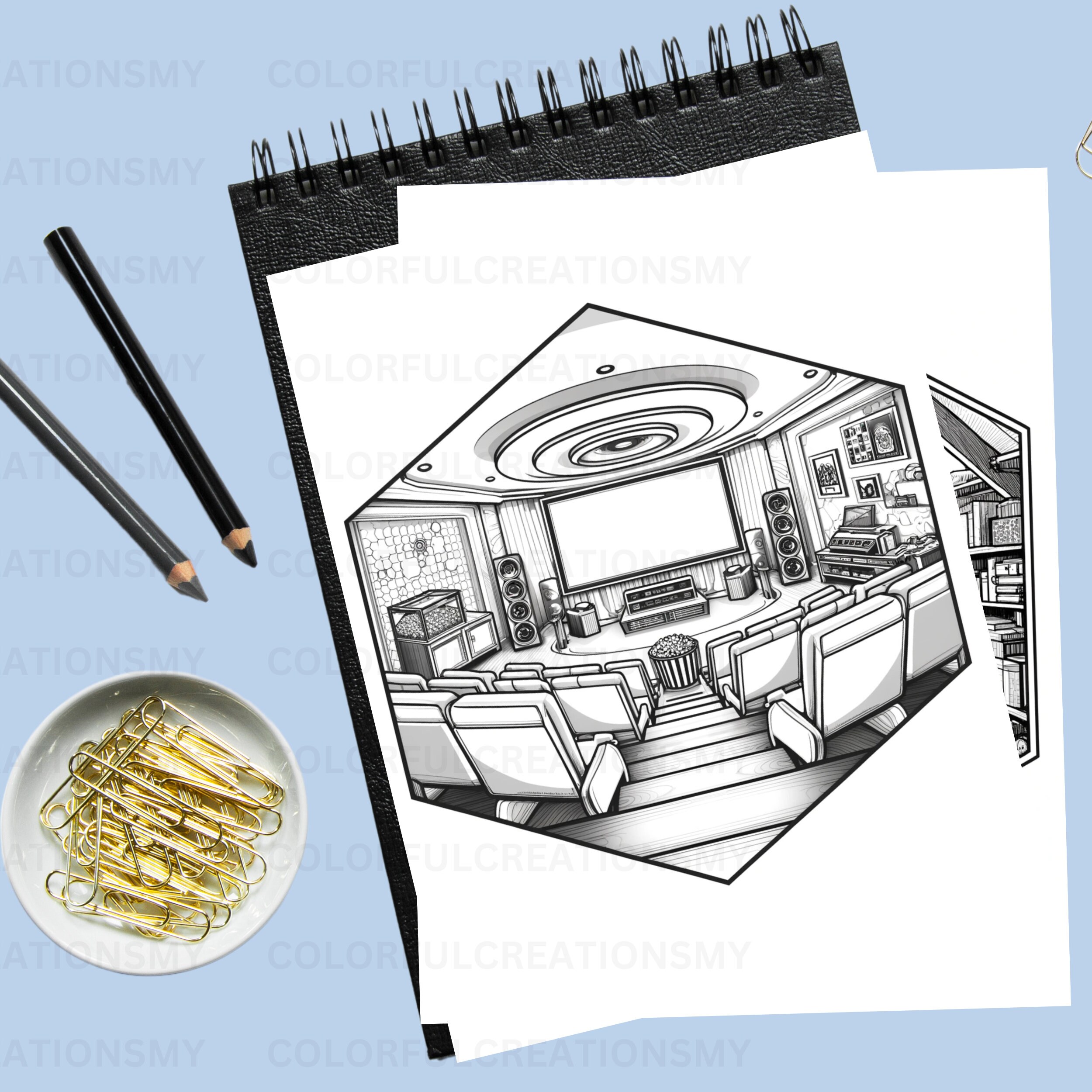 Printable Modern Home Interior Designs Coloring Book 25 Hexagonal ...