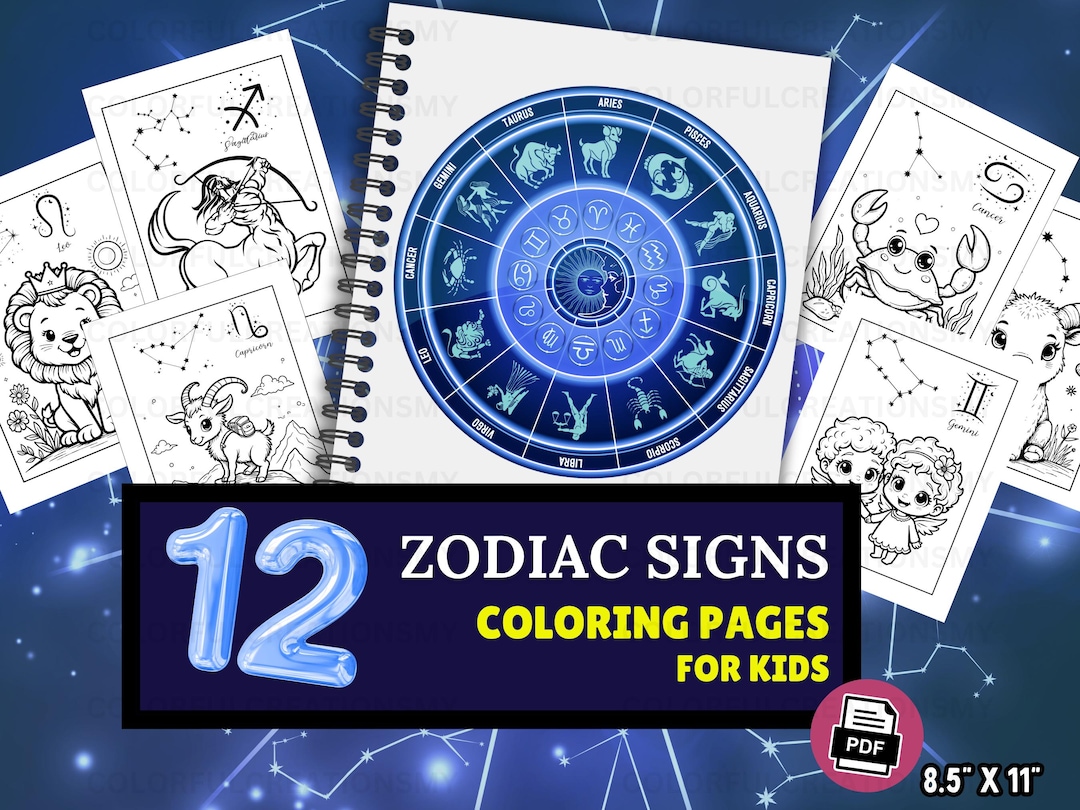 Cute Zodiac Signs Coloring Pages for Kids, 12 Fun Astrology-themed ...