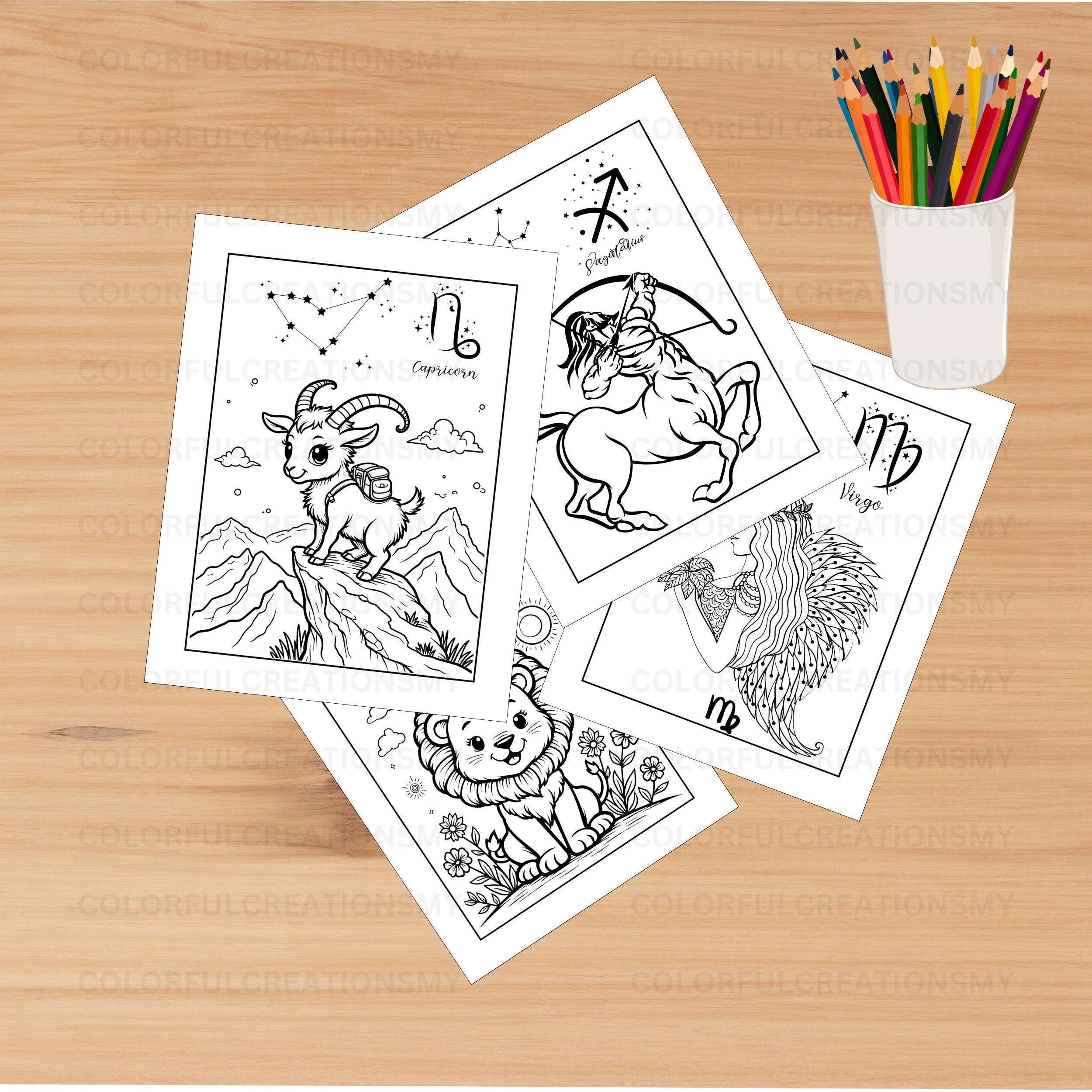 Cute Zodiac Signs Coloring Pages for Kids, 12 Fun Astrology-themed ...