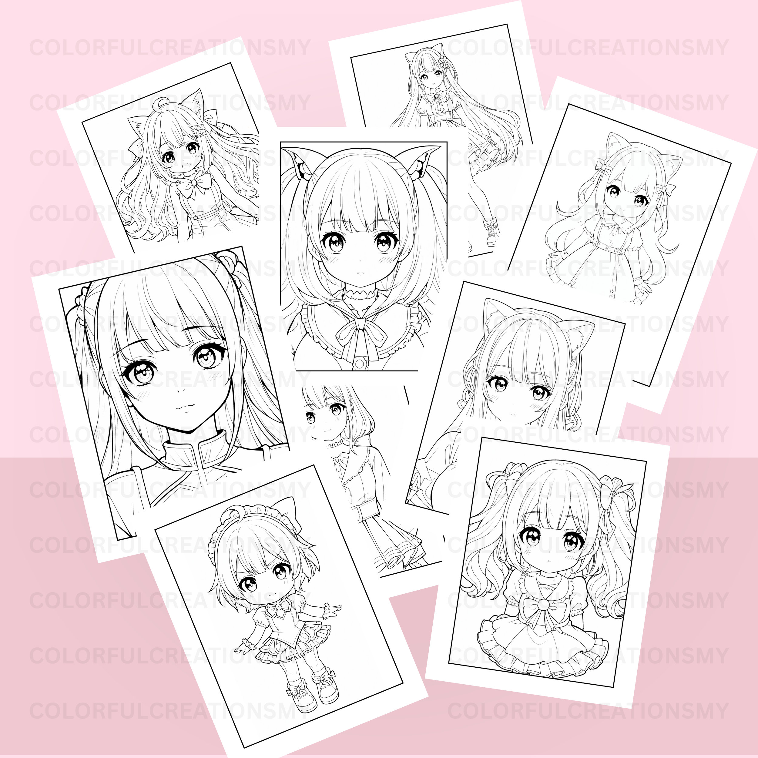 Kawaii Anime Girl Coloring Pages for Kids 5-8 Years Old, 30 Adorable ...