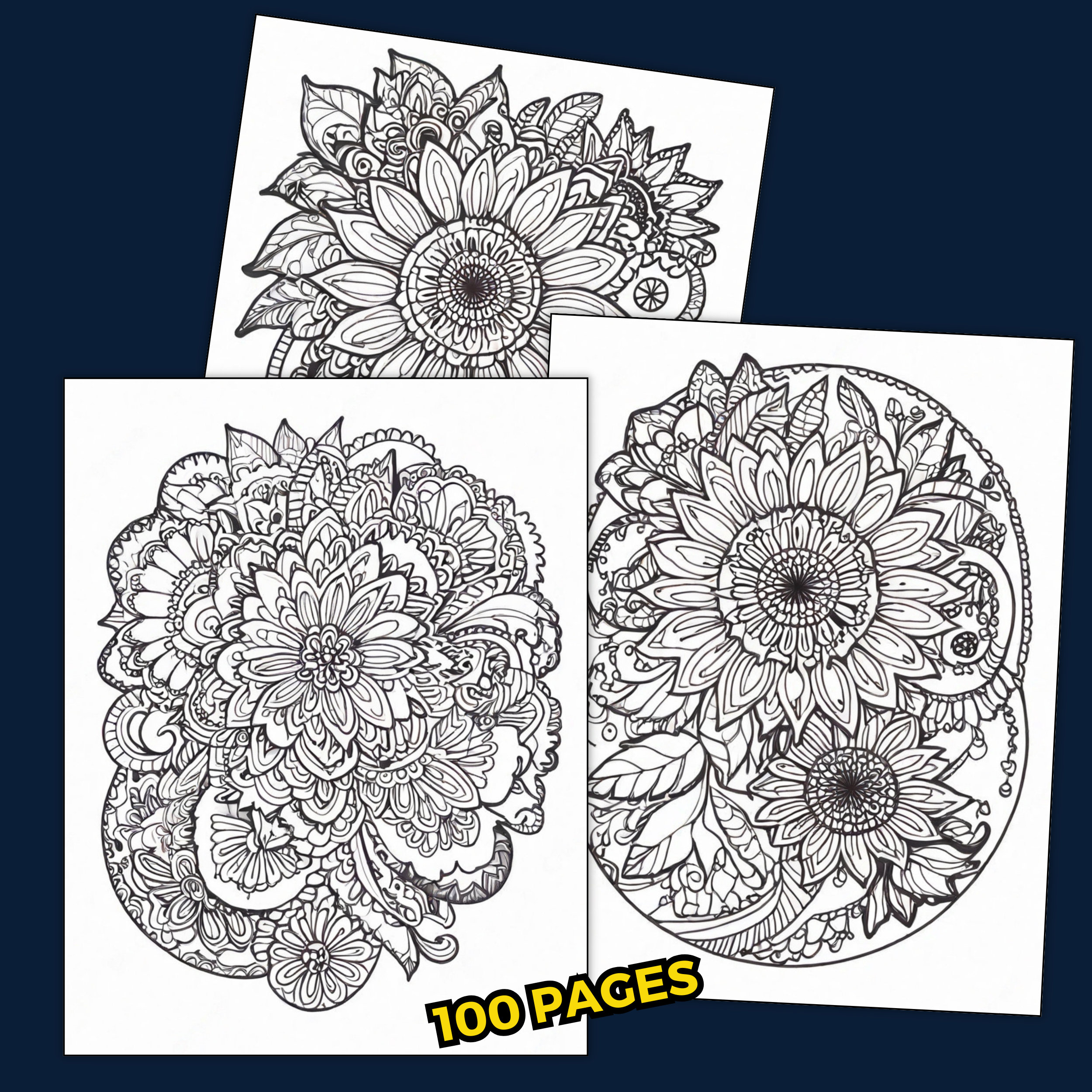 Stress-relief Floral Mandalas Coloring Pages : 100 Unique Pages for Art ...