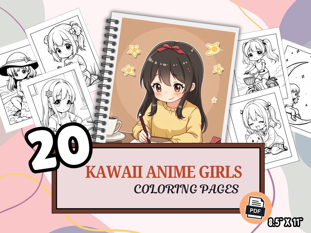 20 Kawaii Anime Girl Coloring Pages, PDF, for 5-8 Year Olds, Printable ...