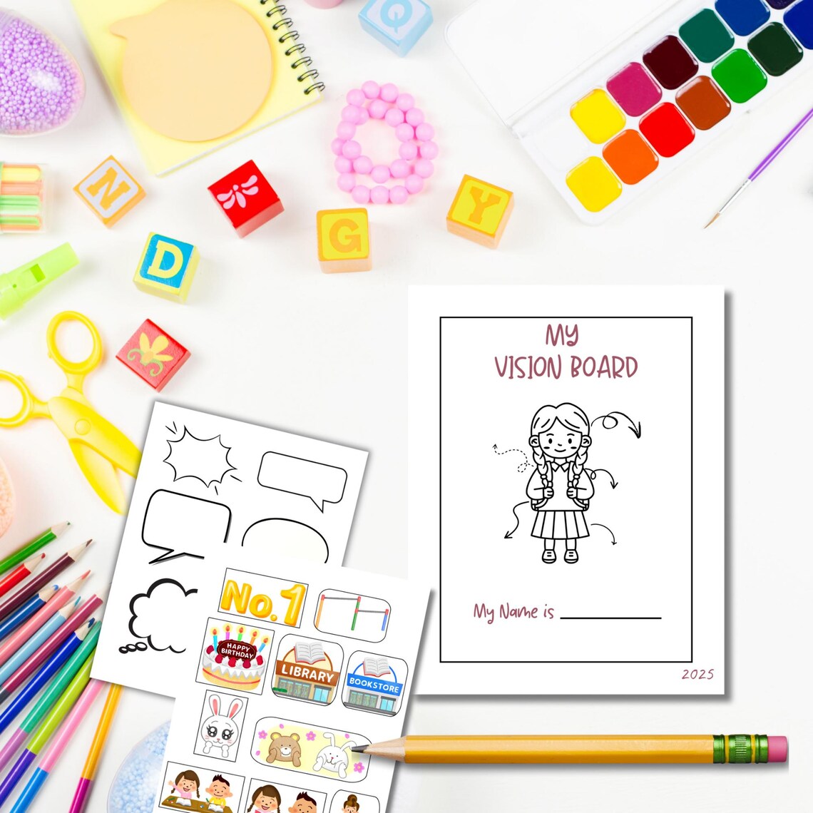 Kids Vision Board Kit – Printable A4 PDF, Color + B&W, Clipart ...