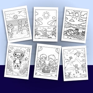 Summer Fun Coloring Pages, 20 Cute Kawaii Beach Kids Coloring Book ...