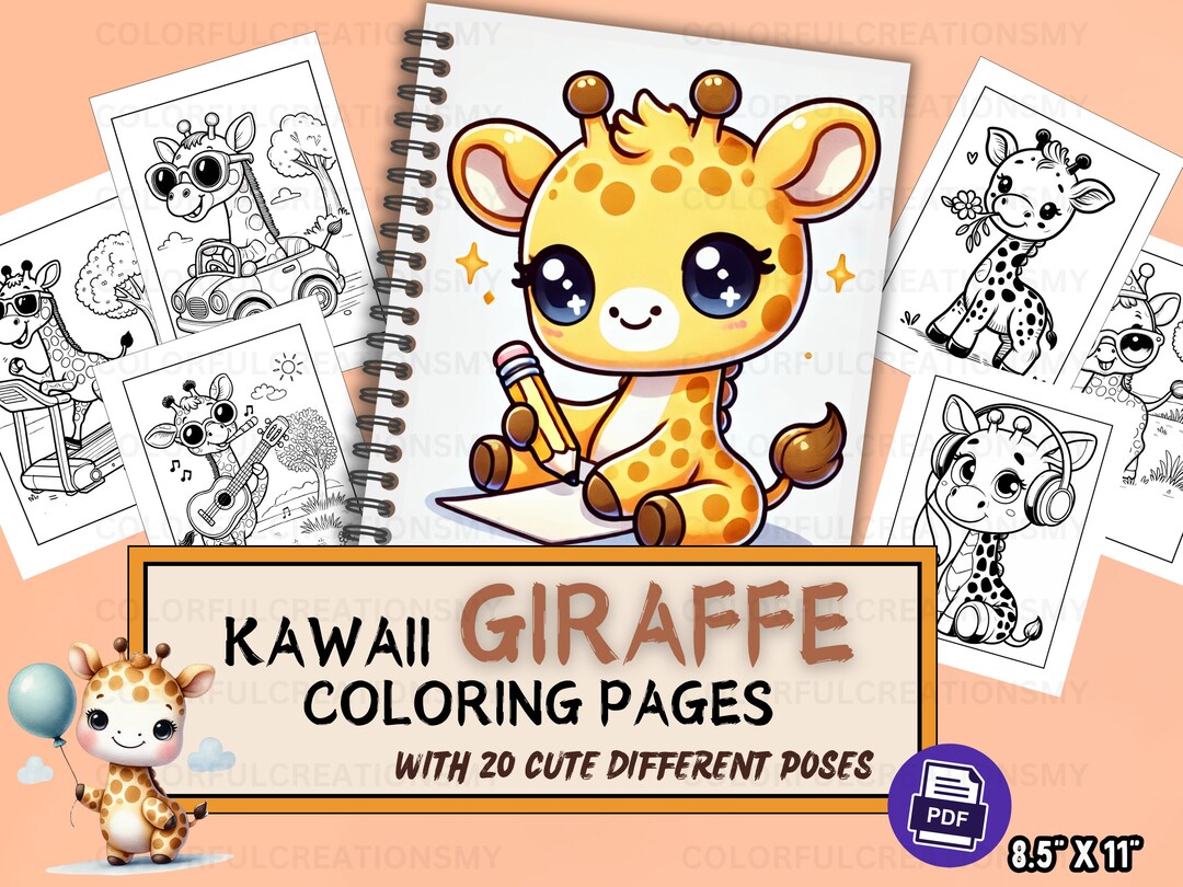 Kawaii Giraffe Coloring Pages for Kids 5-8 Years Old, 20 Fun and ...