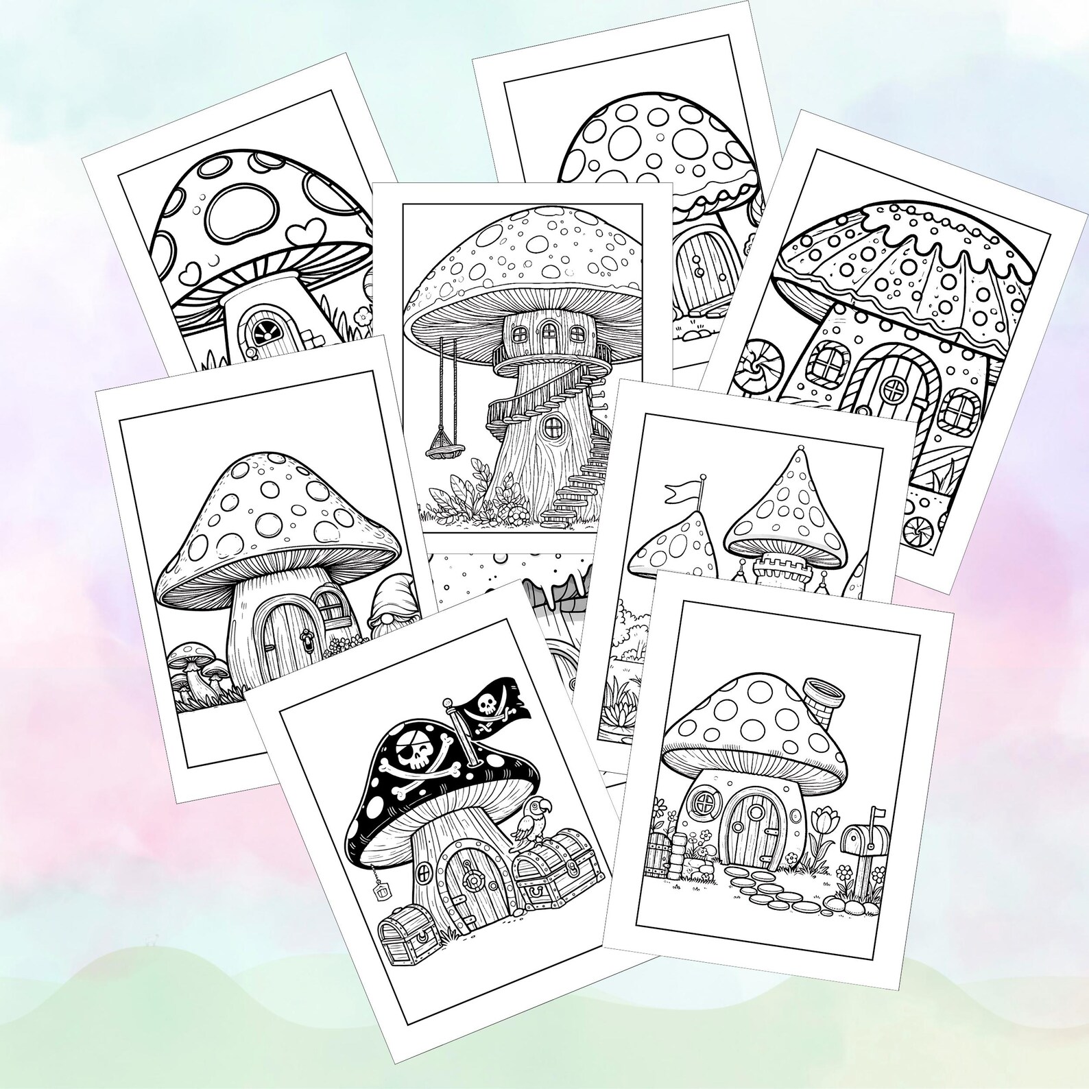 Fairy Tale Mushroom House Coloring Pages for Children Ages 5-8, 25 PDF ...