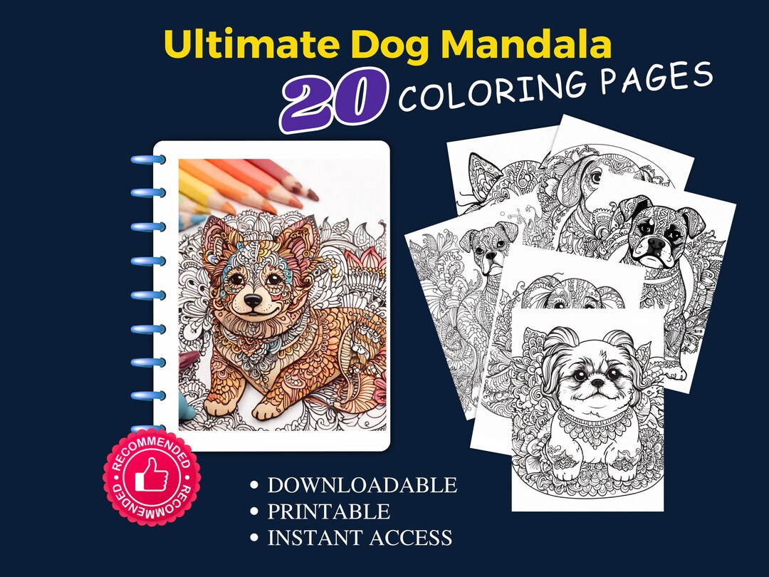 Mandala Coloring| Dog Mandala Coloring Pages, 20 Printable PDF for Dog ...